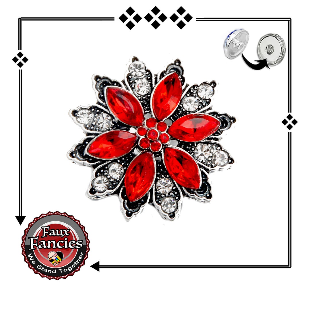 FLOWER Snap Buttons, Red Flower Ginger Snaps, 18mm Snap Charms, # ...