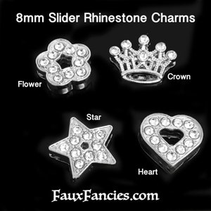 Rhinestone 8mm Slider Charms, Slide Charm, Slider Flower, Crown Charm ...