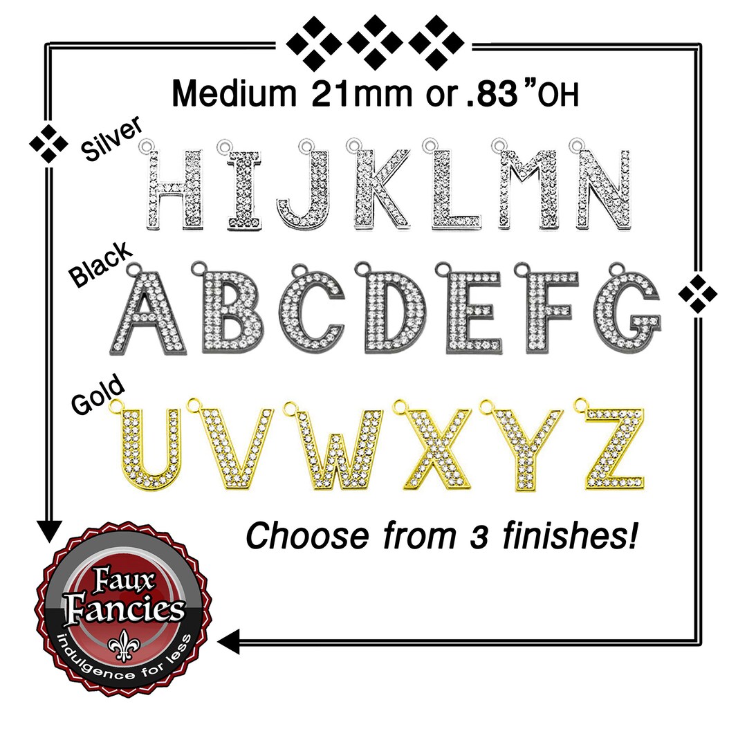 NEW! GORGEOUS 21mm Rhinestone Letter Charms, .83" Dangle Letters, Alpha ...