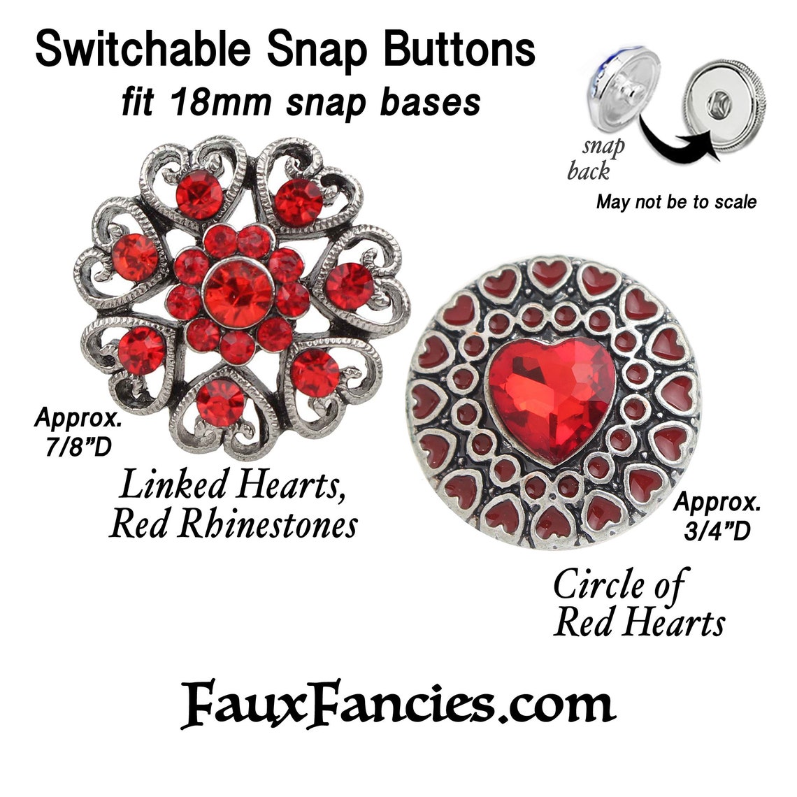 Beautiful RED HEART Snap Buttons, 18mm Ginger Snap, Snap Charm ...