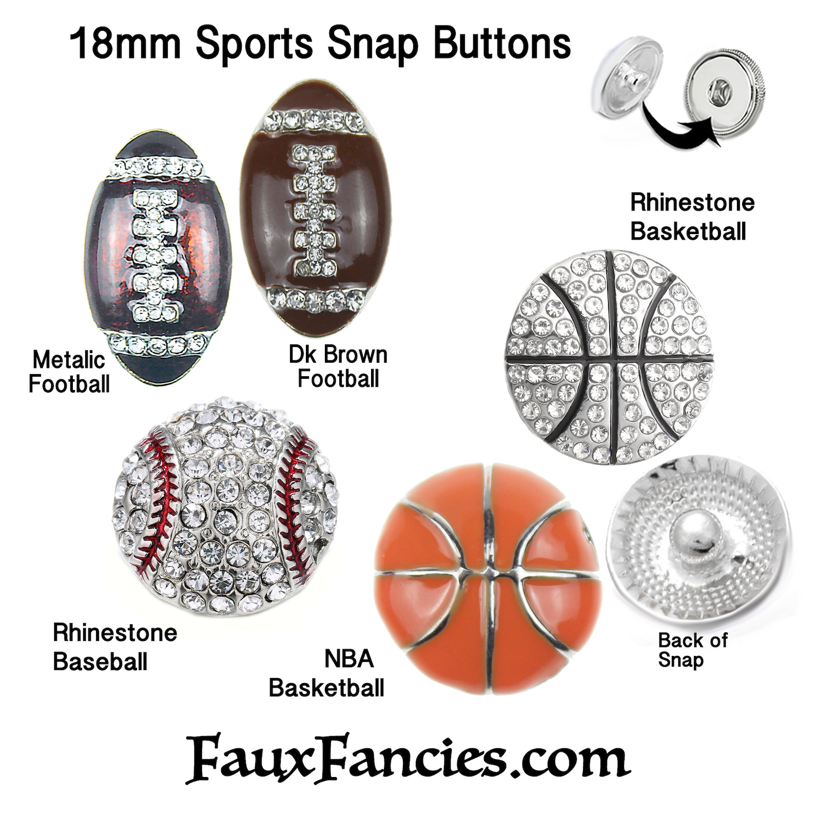 SPORTS Snap Buttons Football Snap Button Baseball Snap | Etsy