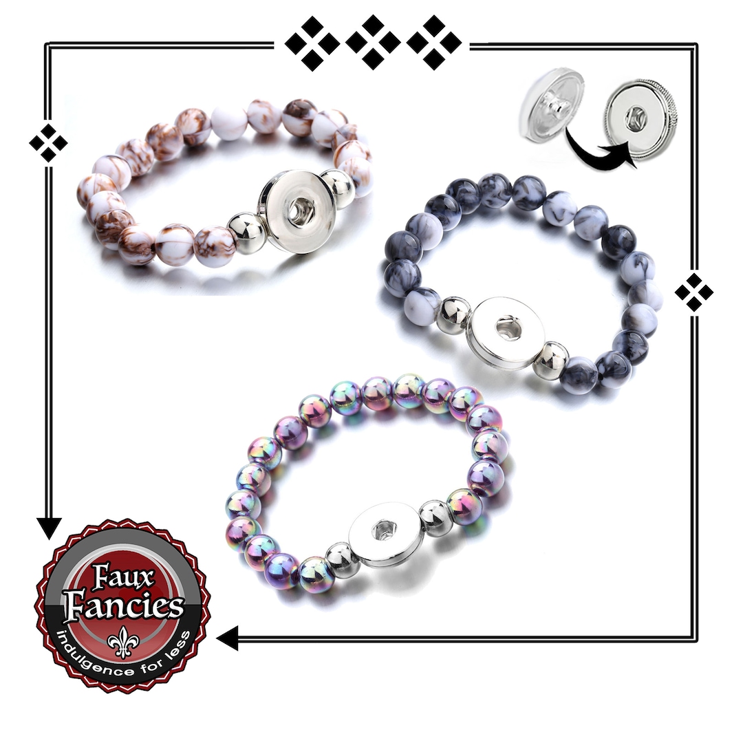 Snap Button BEADED STYLE Bracelet, Stretchable Snap Bracelet, Snap ...