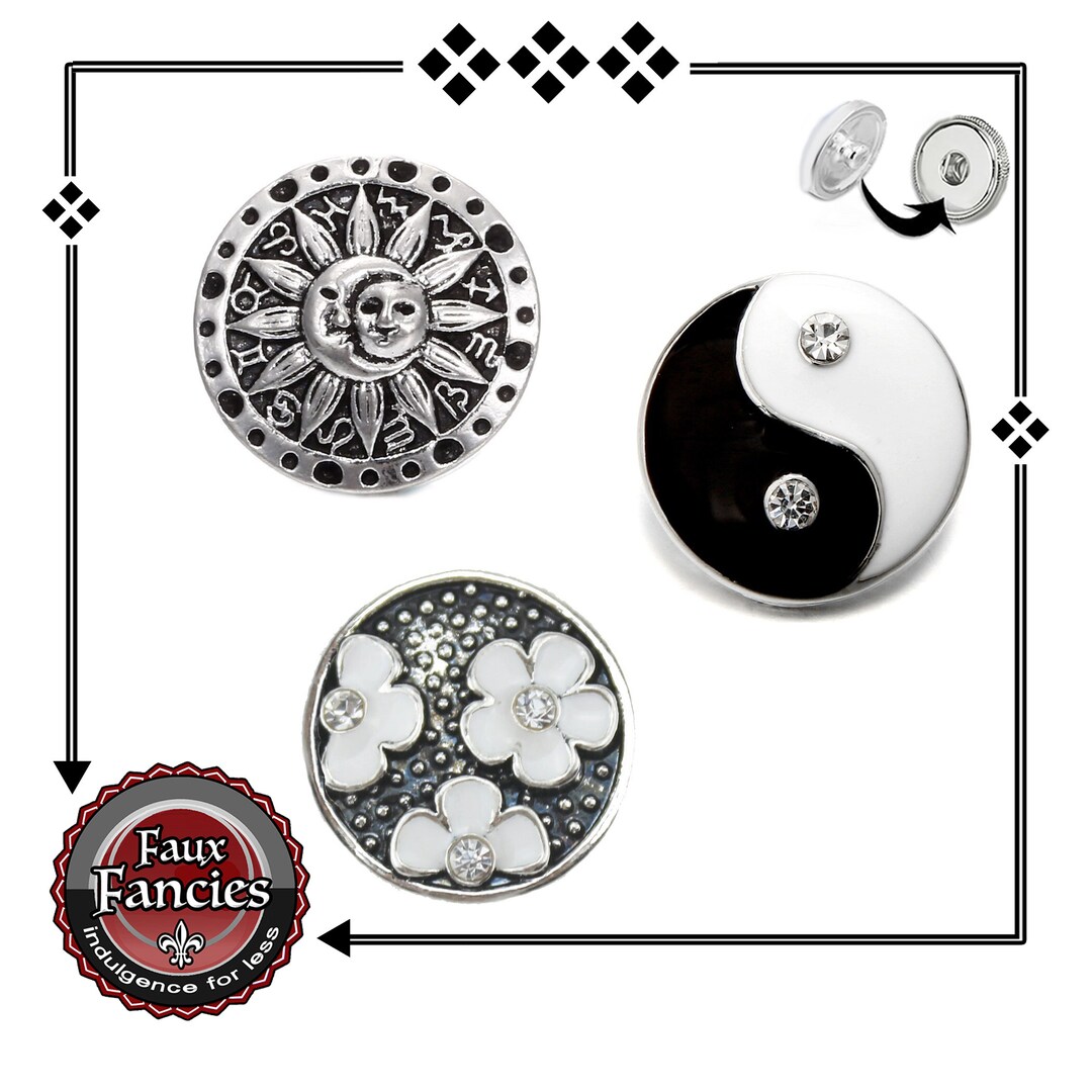 Zodiac Sun, Moon Snap Button, Yin & Yang Ginger Snap, 18mm Snapcharms ...