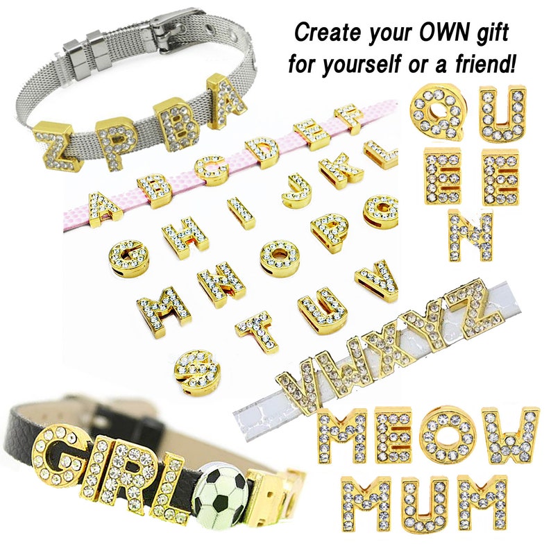 Gold Rhinestone Slide Letters Slider Alphabet MULTIPLE | Etsy