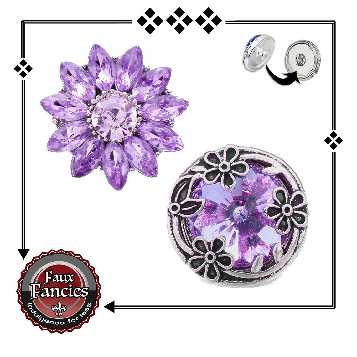 SNAP BUTTONS, STUNNING Rhinestone Snap Button Charm, 18mm Rhinestone ...