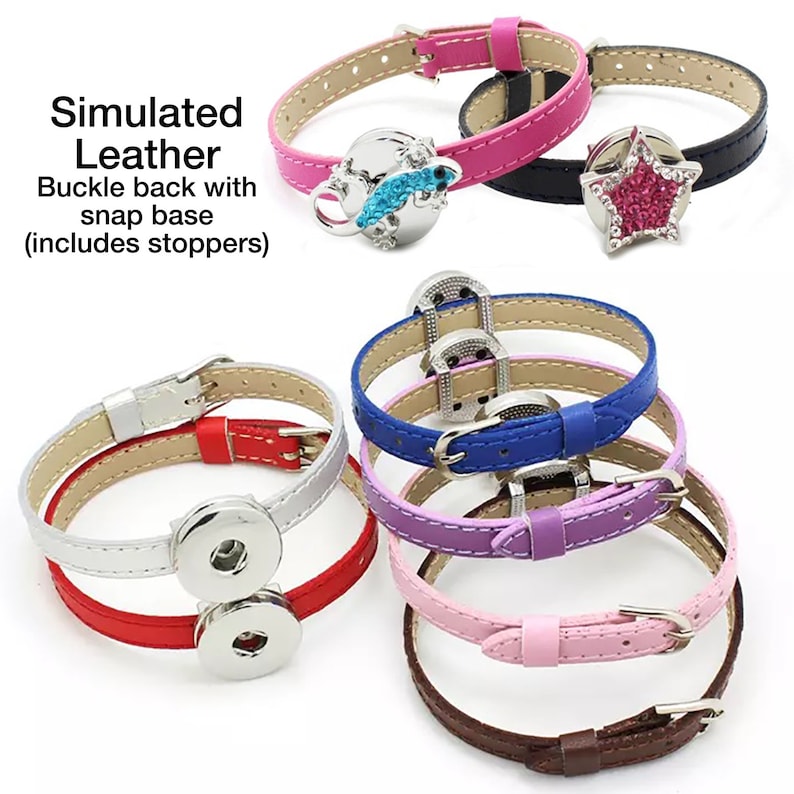 Simulated Leather BRACELET With Snap Base -8mm Bracelet, Slide Bracelet ...