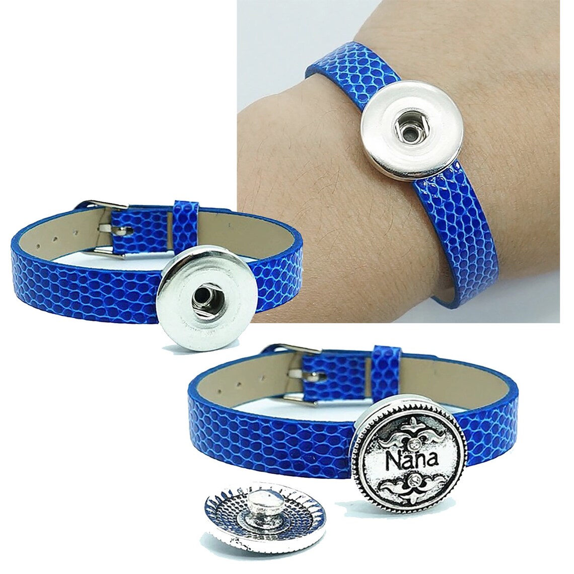 Textured Leather BRACELET With SNAP Button, 8mm Snap Bracelet, Slide ...