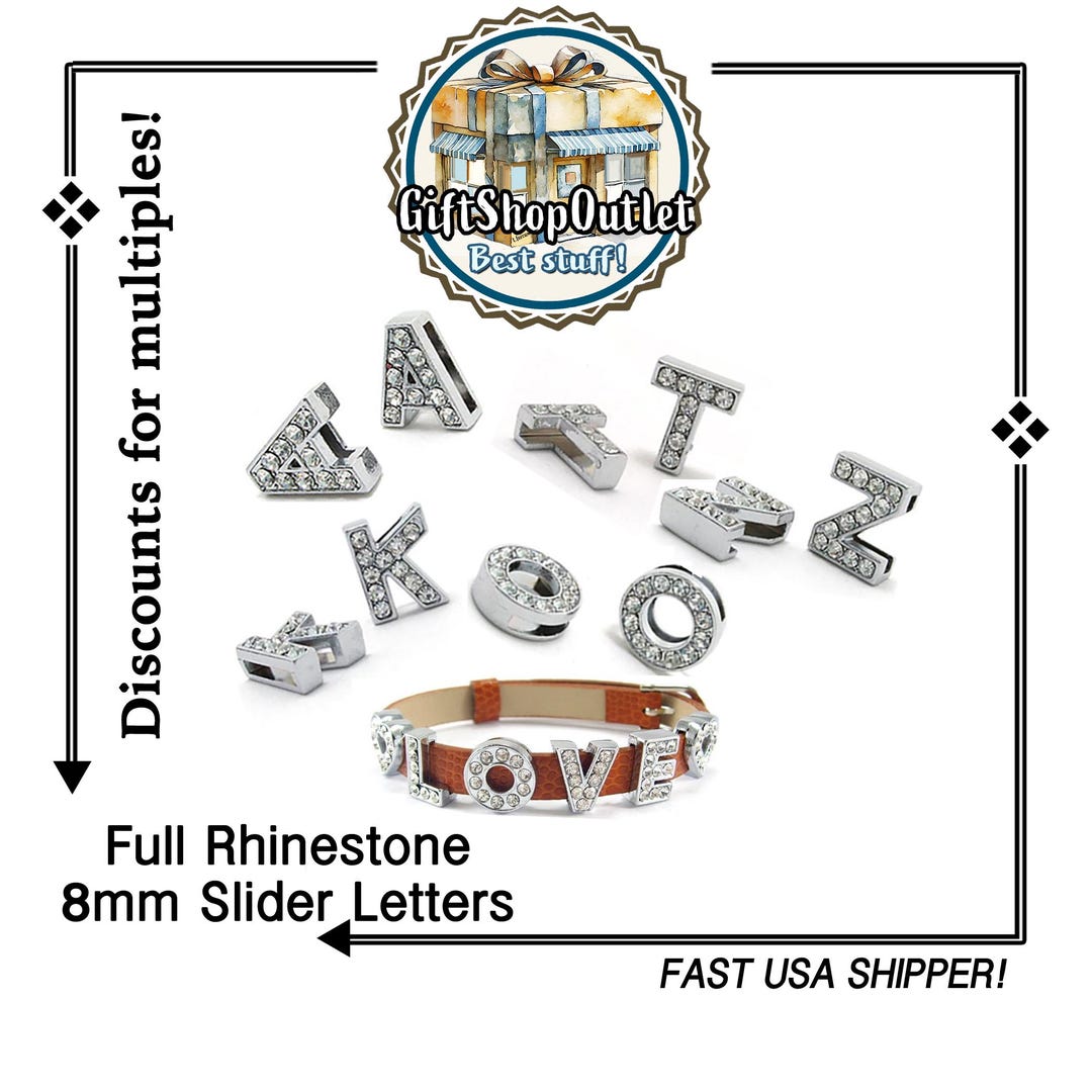 8mm Rhinestone Slide Letter Charms, Slider Alphabet, MULTIPLE DISCOUNTS ...