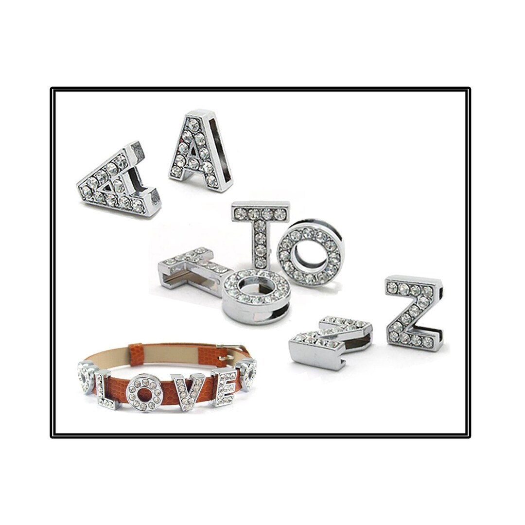 8mm Rhinestone Slide Letter Charms, Slider Alphabet, MULTIPLE DISCOUNTS ...