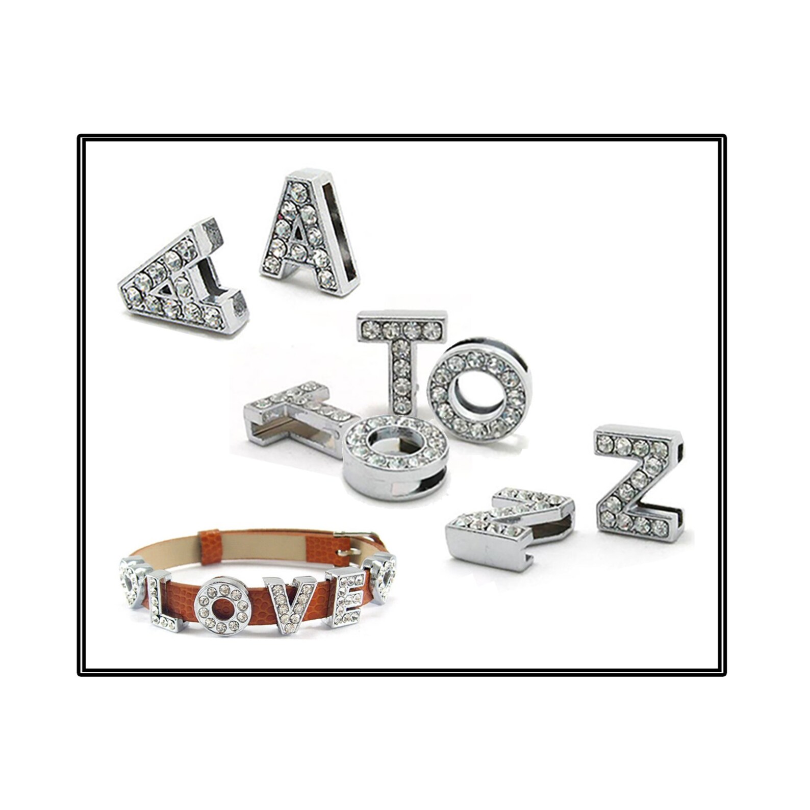 8mm Rhinestone Slide Letter Charms Slider Alphabet MULTIPLE - Etsy