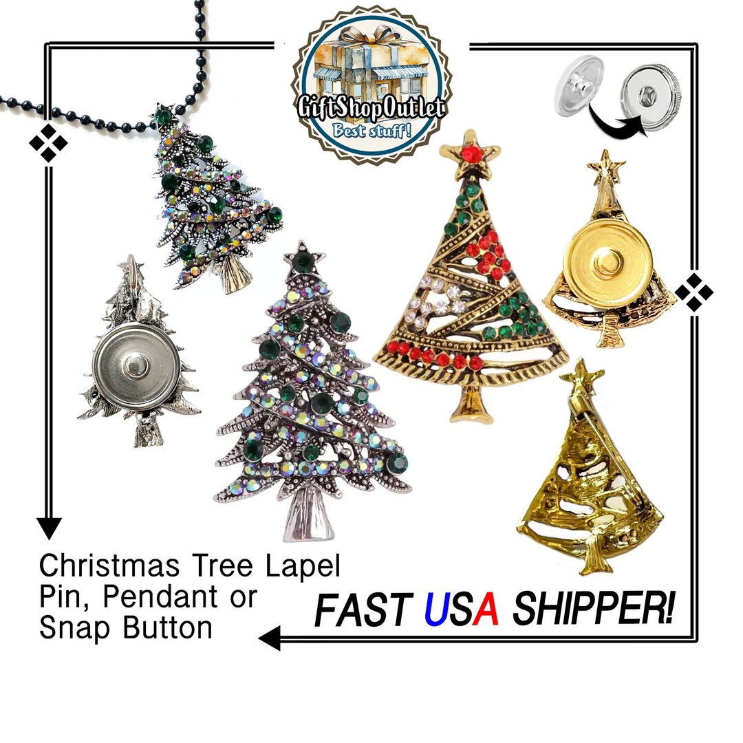 Christmas TREE SNAP BUTTON, Christmas Lapel Pin, Christmas Pendant ...