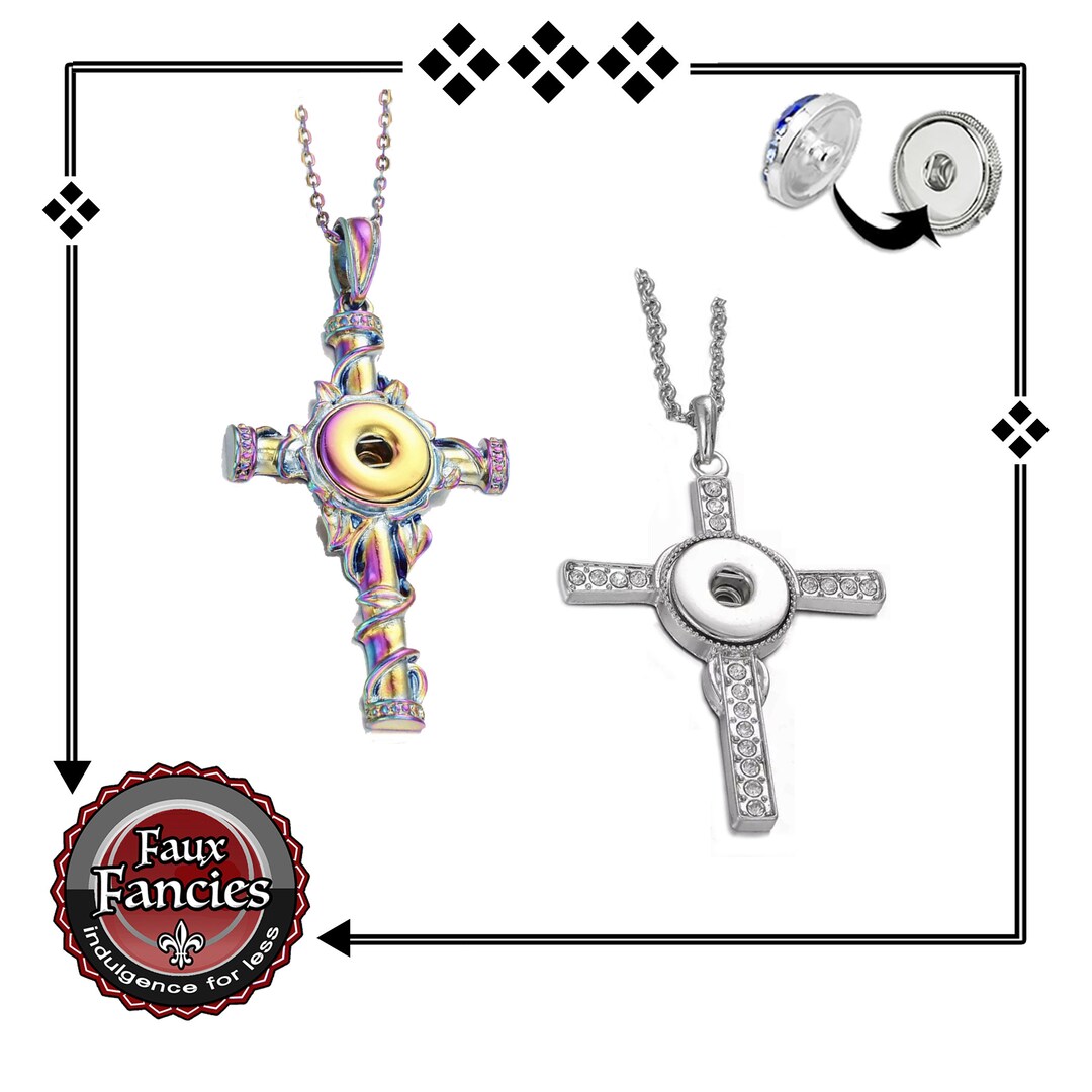 Snap Button Cross Pendants, CROSS Pendant for Snaps, Rhinestone Cross ...
