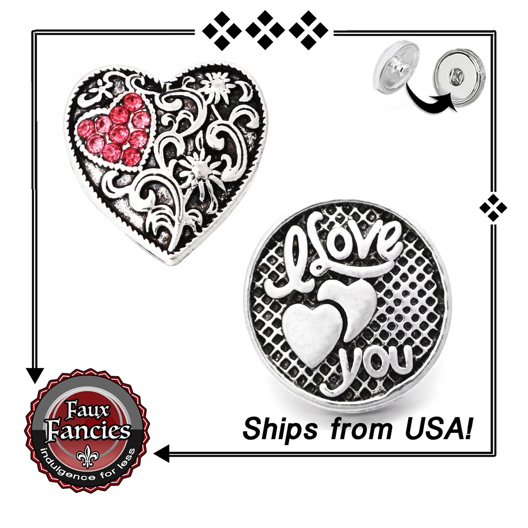 Heart Snap Button: Rhinestone 'I Love You' Charm (18mm-20mm) - Etsy