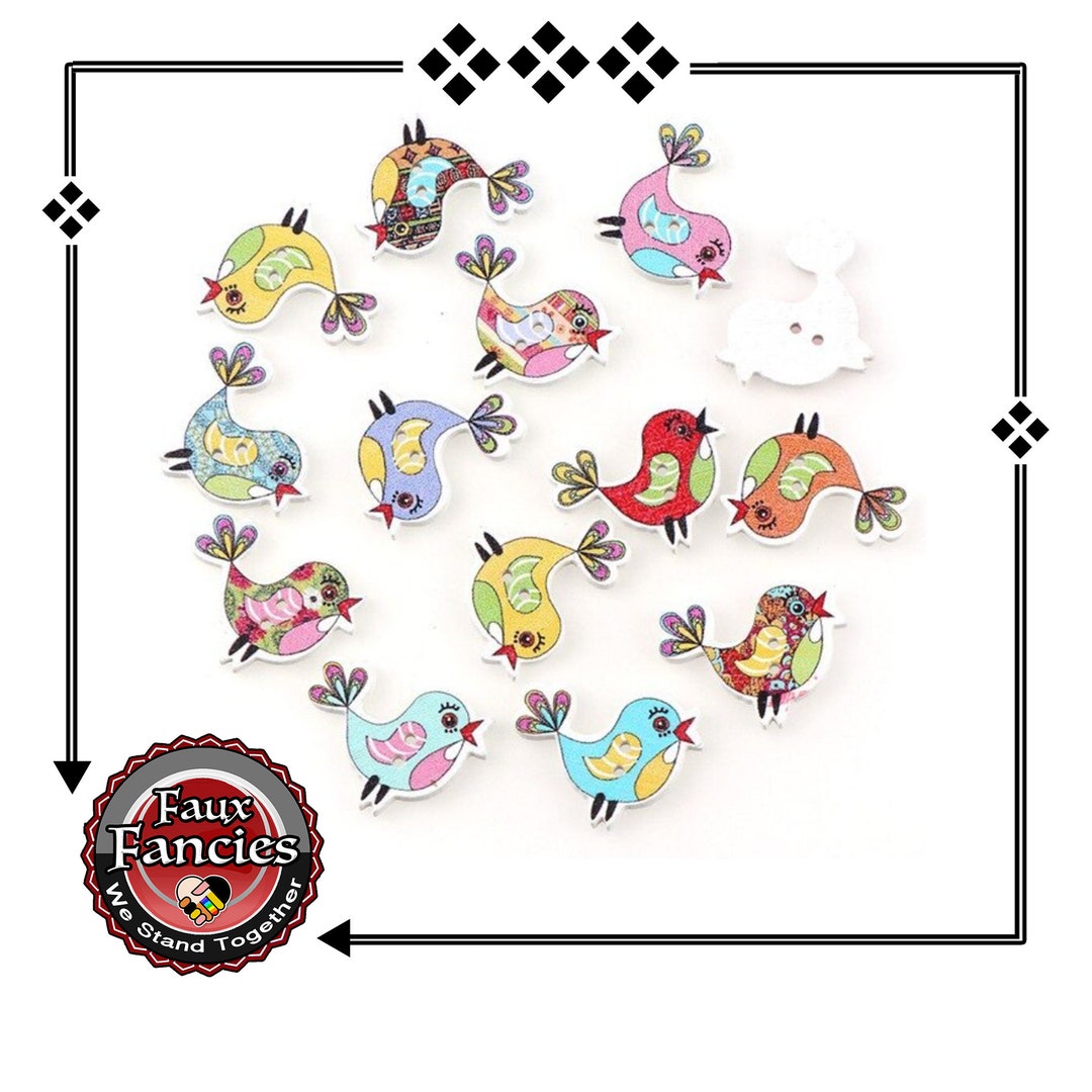 CLEARANCE! Buttons, Buttons! 3 Pcs Little BIRDY Wooden Buttons, Bird ...
