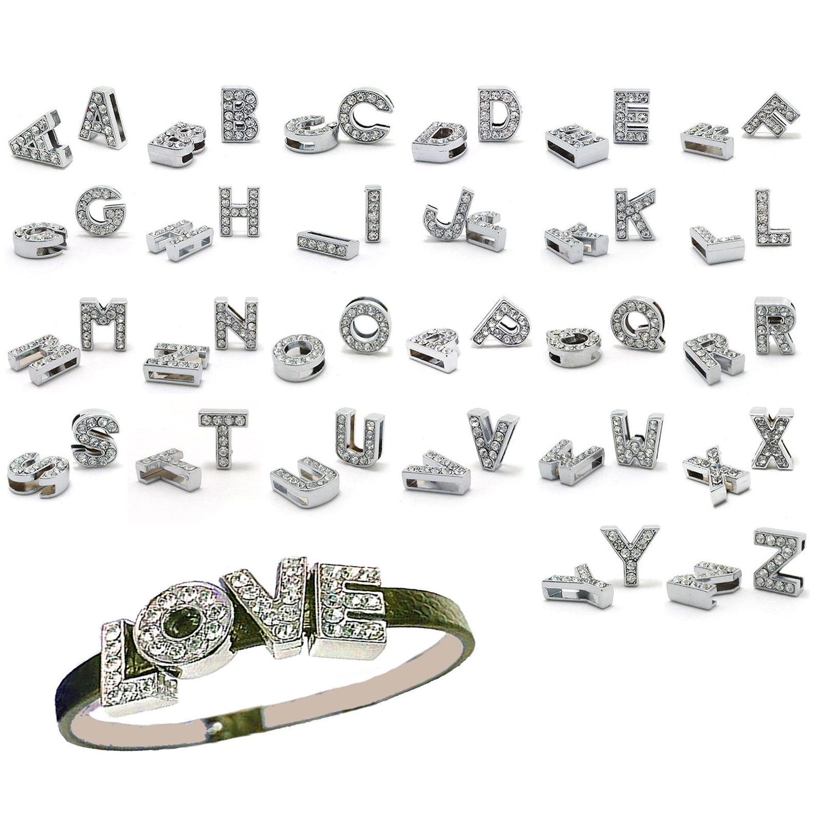 8mm Rhinestone Slide Letter Charms Slider Alphabet MULTIPLE - Etsy