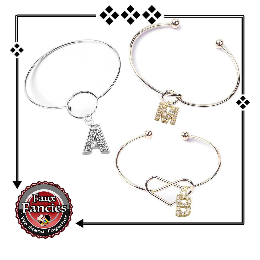 Dangle Letter Charm Bracelet, Rhinestone Charm Bracelet, Gold and ...