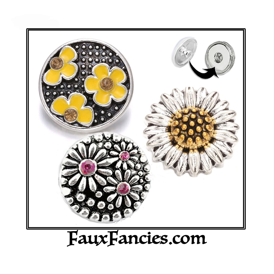 18mm Snap Buttons, Flower Snap Buttons, Daisy Snap Button, Spring Snap ...