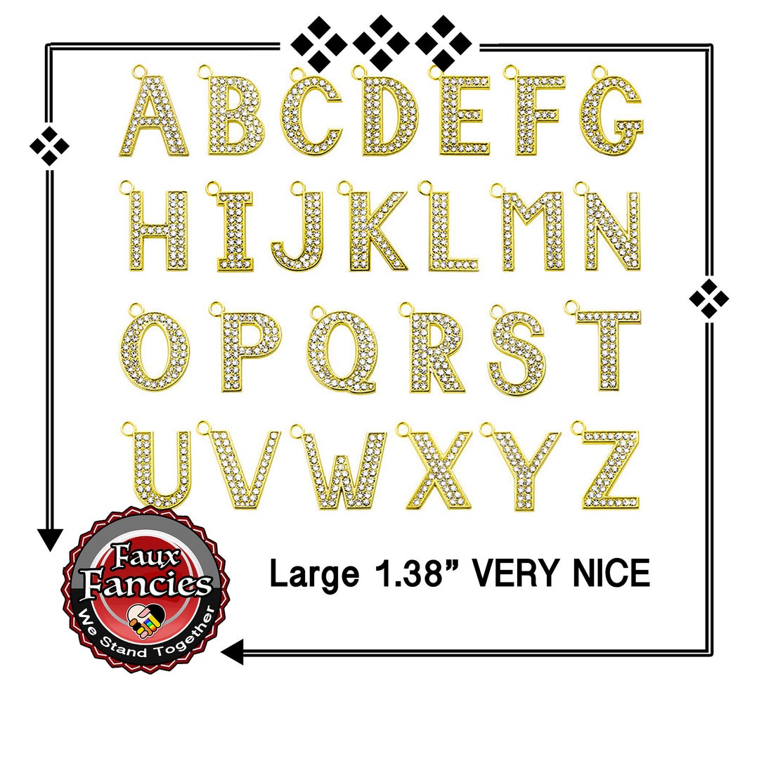 Dangle LARGE LETTERS, Rhinestone Pendants, Gold Tone Dangle Initials ...
