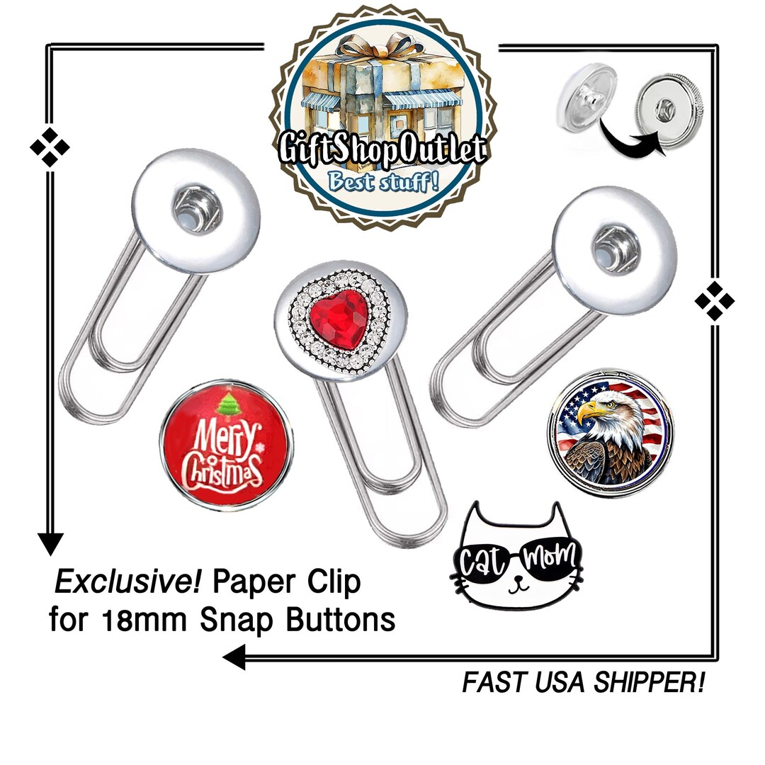 Snap Button PAPERCLIP, 18mm Snap Button Base, Snap Button Accessory, # ...