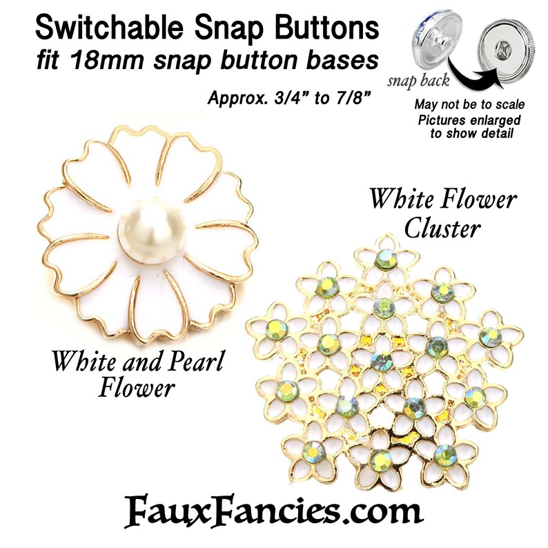 Beautiful WHITE Snap Buttons, PEARL Snap Charm Buttons, 18mm Ginger ...