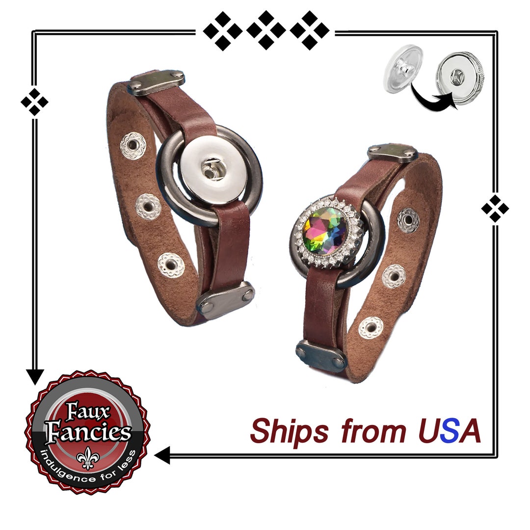 Real Leather Snap Button Bracelet: Adjustable Charm Bracelet - Etsy