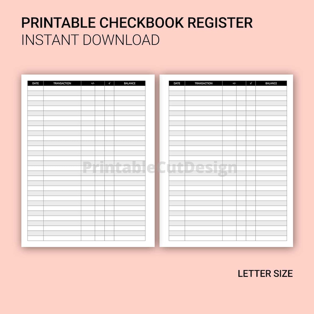 Checkbook Transaction Register Printable Planner Inserts, Budgeting ...