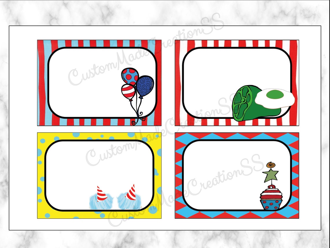 Food Labels, Name Tags, Party, Baby Shower, Birthday, Red Yellow Aqua ...