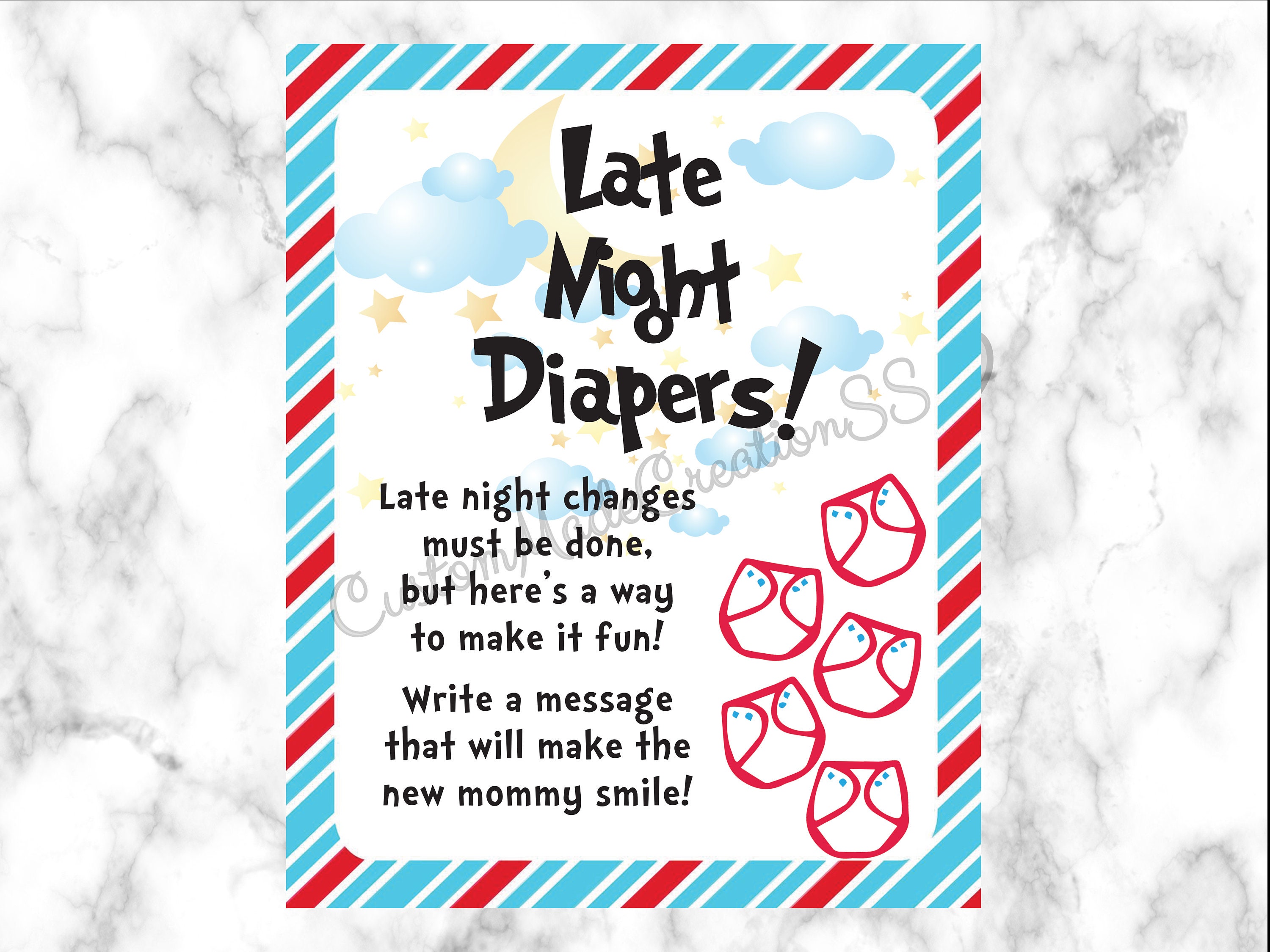 Late Night Diapers Party Sign Red Yellow Aqua Teal Baby - Etsy