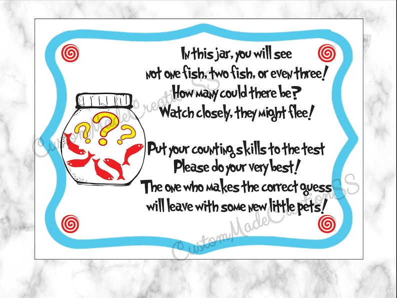 Fish Game Sign 2, Red, Blue, Candy, Baby Shower, Bridal Shower ...