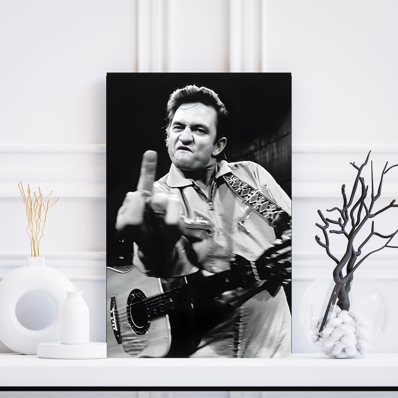 Johnny Cash Poster - Middle Finger - Vintage Photo Print - Music Wall ...