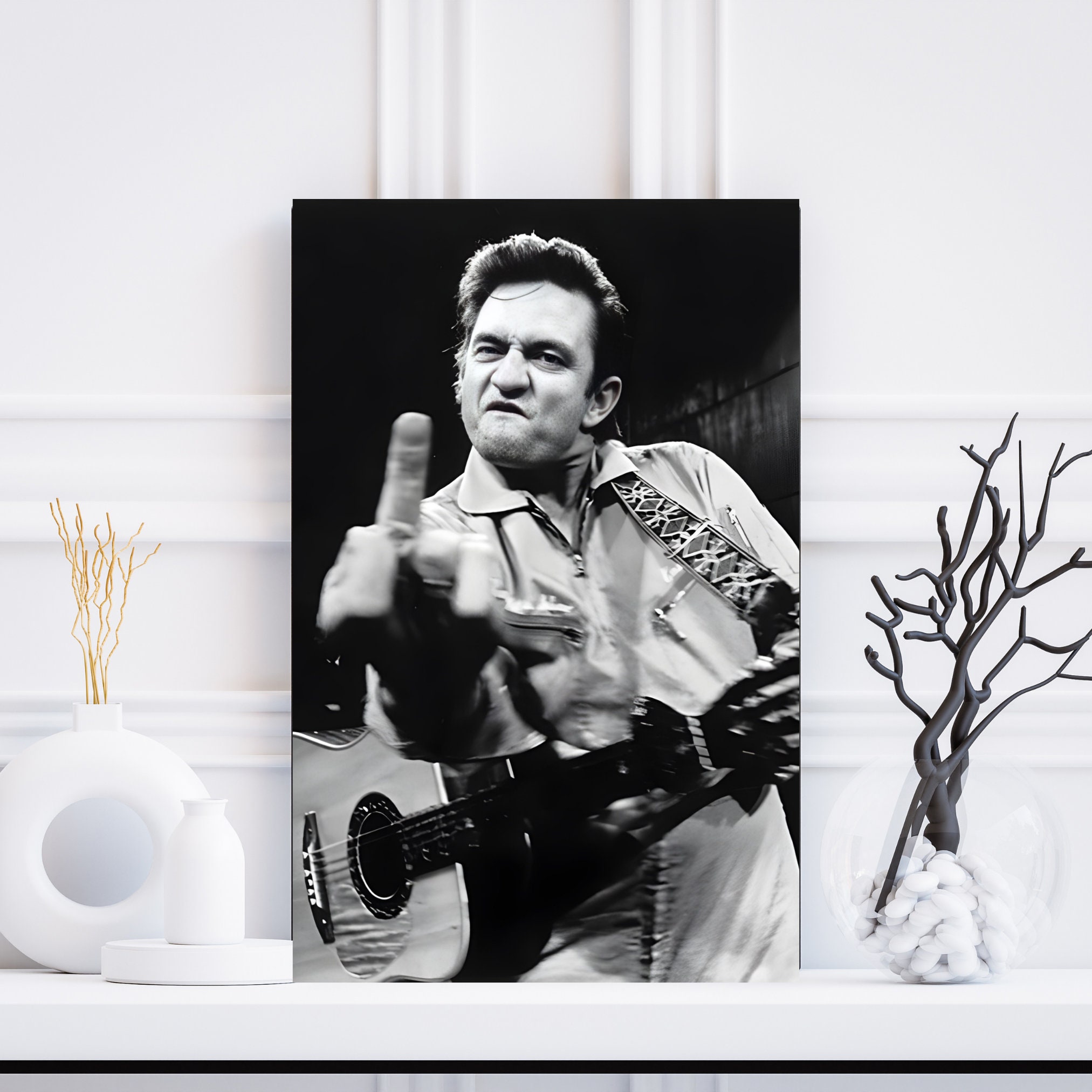 Johnny Cash Poster Middle Finger Vintage Photo Print Music Wall Decor ...