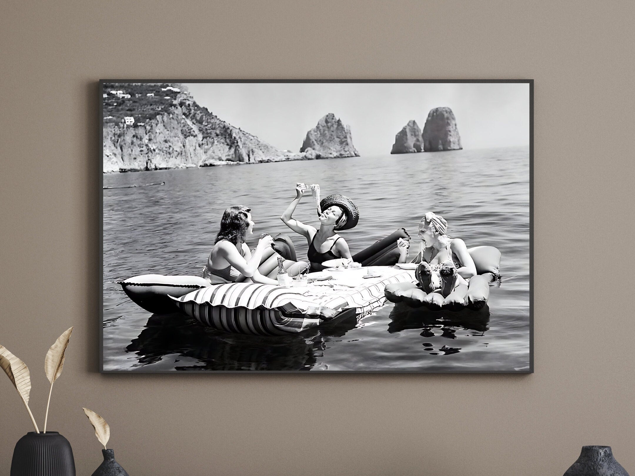 Women Eating Pasta on Water Wall Art, Eating Spaghetti on Lake, Funny ...
