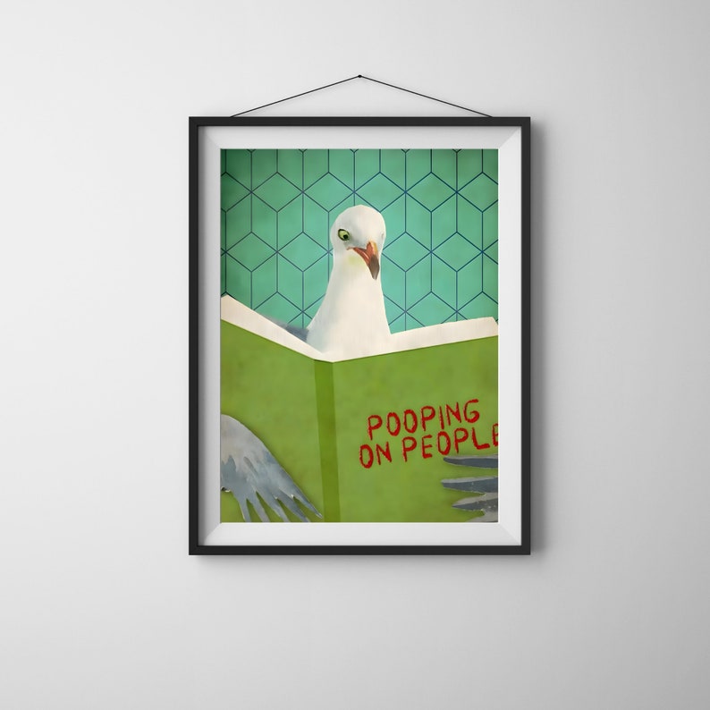 Funny Pigeon, Bird Reading Book, Bathroom Funny Posters, Humorous Pet ...