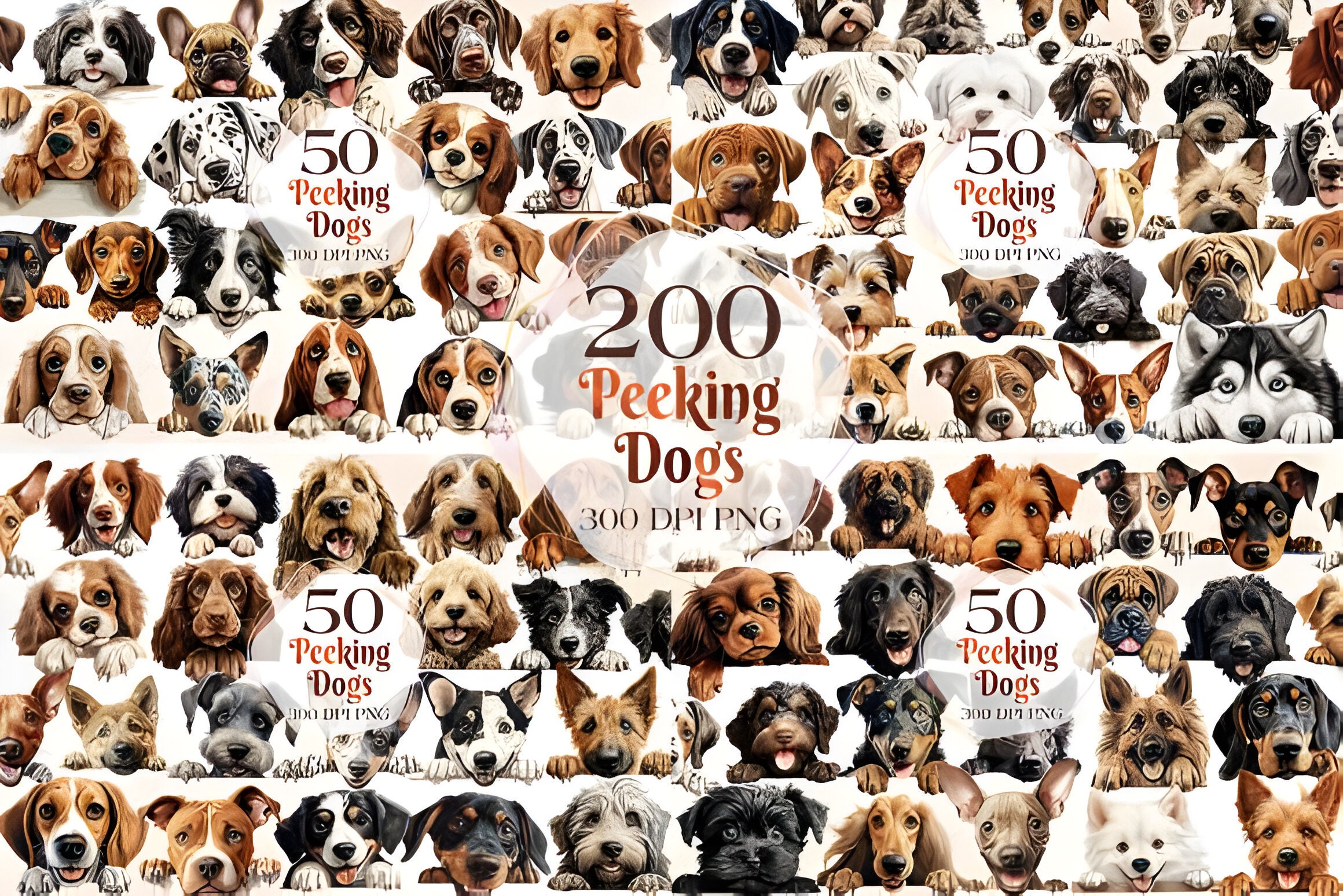 DOG CLIPART Bundle, 200 Watercolor Dog Clipart Sublimation Designs, Dog ...