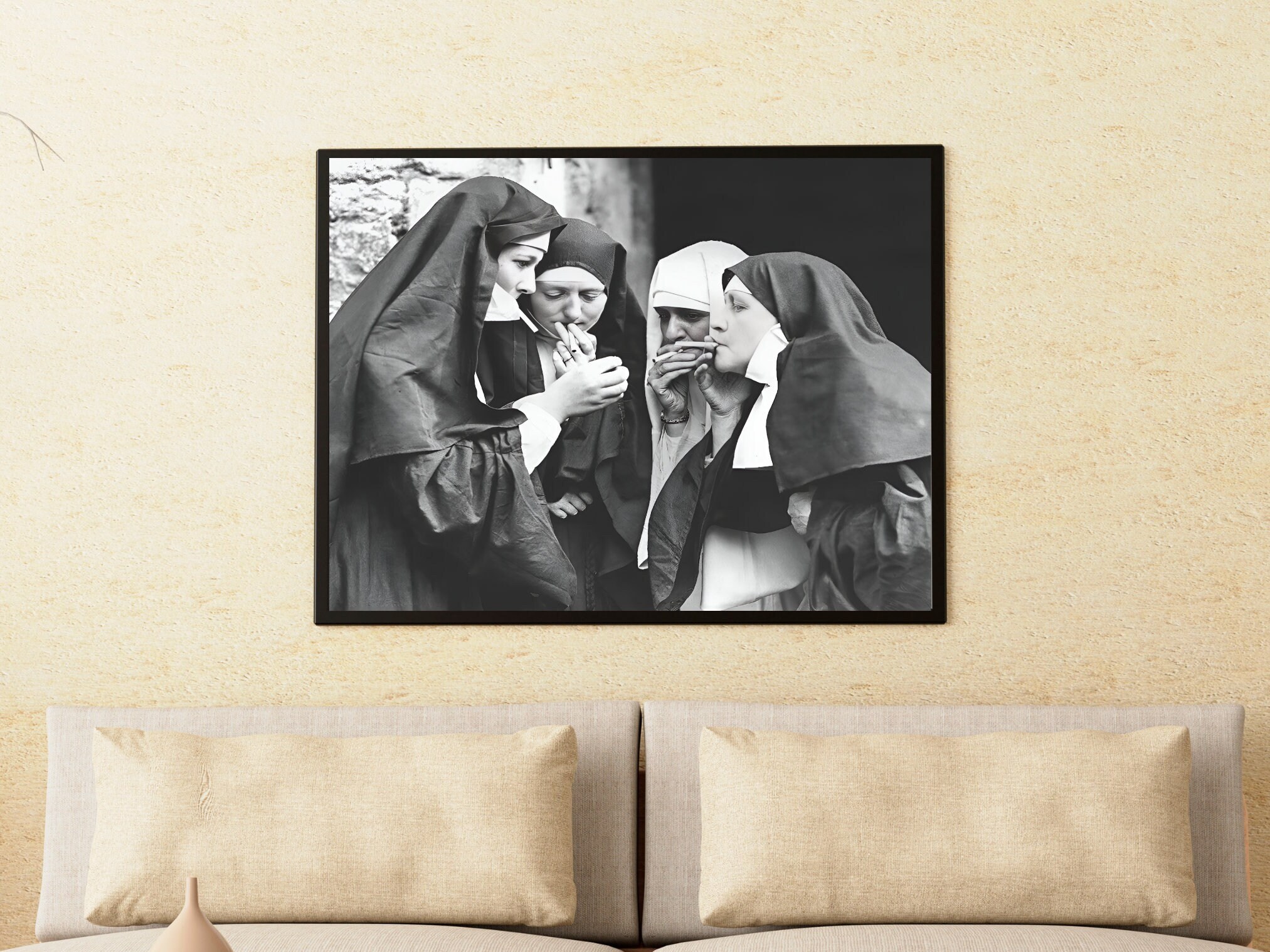 Nuns Smoking, Black and White Art, Vintage Wall Art, Funny Wall Art ...