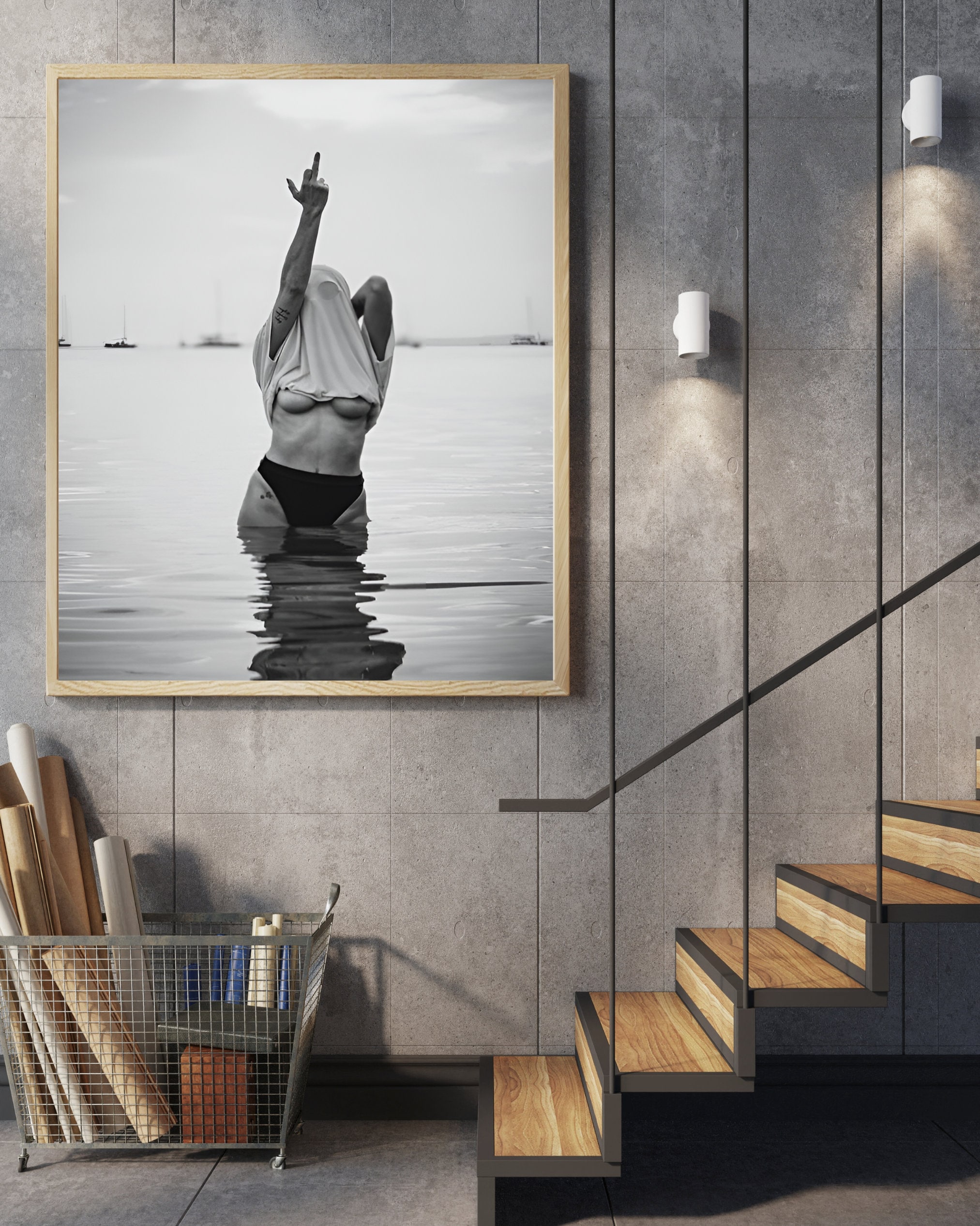 Middle Finger Print, Feminist Middle Finger Black and White Wall Art ...