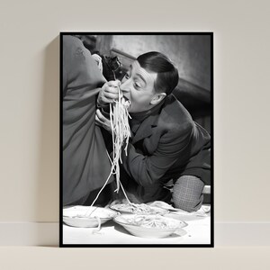 Toto Eating Spaghetti Poster, Black and White, Vintage Pasta Print ...