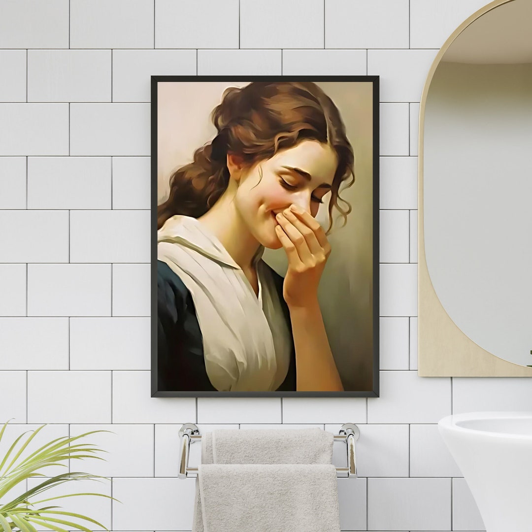 Funny Bathroom Wall Art Decor Lady Classical Painting Digital Download ...