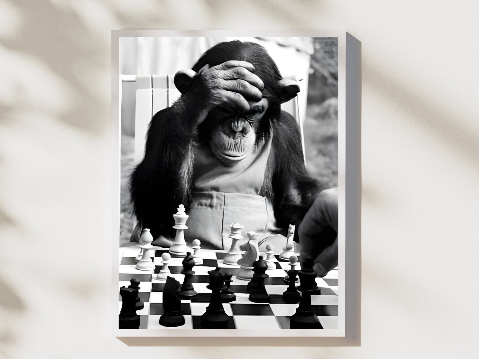 Checkmate Print, Monkey Playing Chess, Black and White Wall Art ...