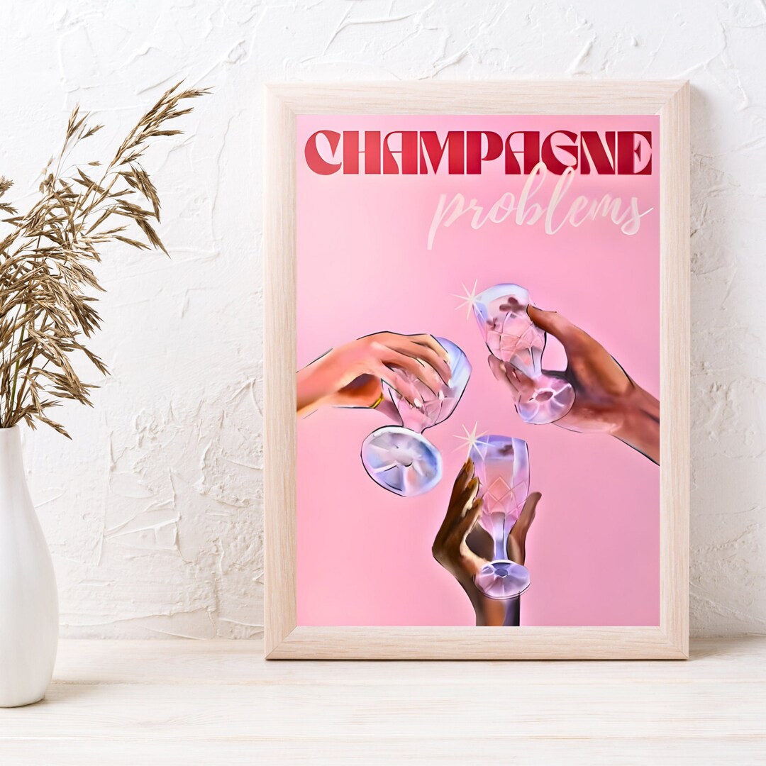 Taylor Champagne Problems Wall Print, Cocktail Wall Art, Retro Bar Cart ...