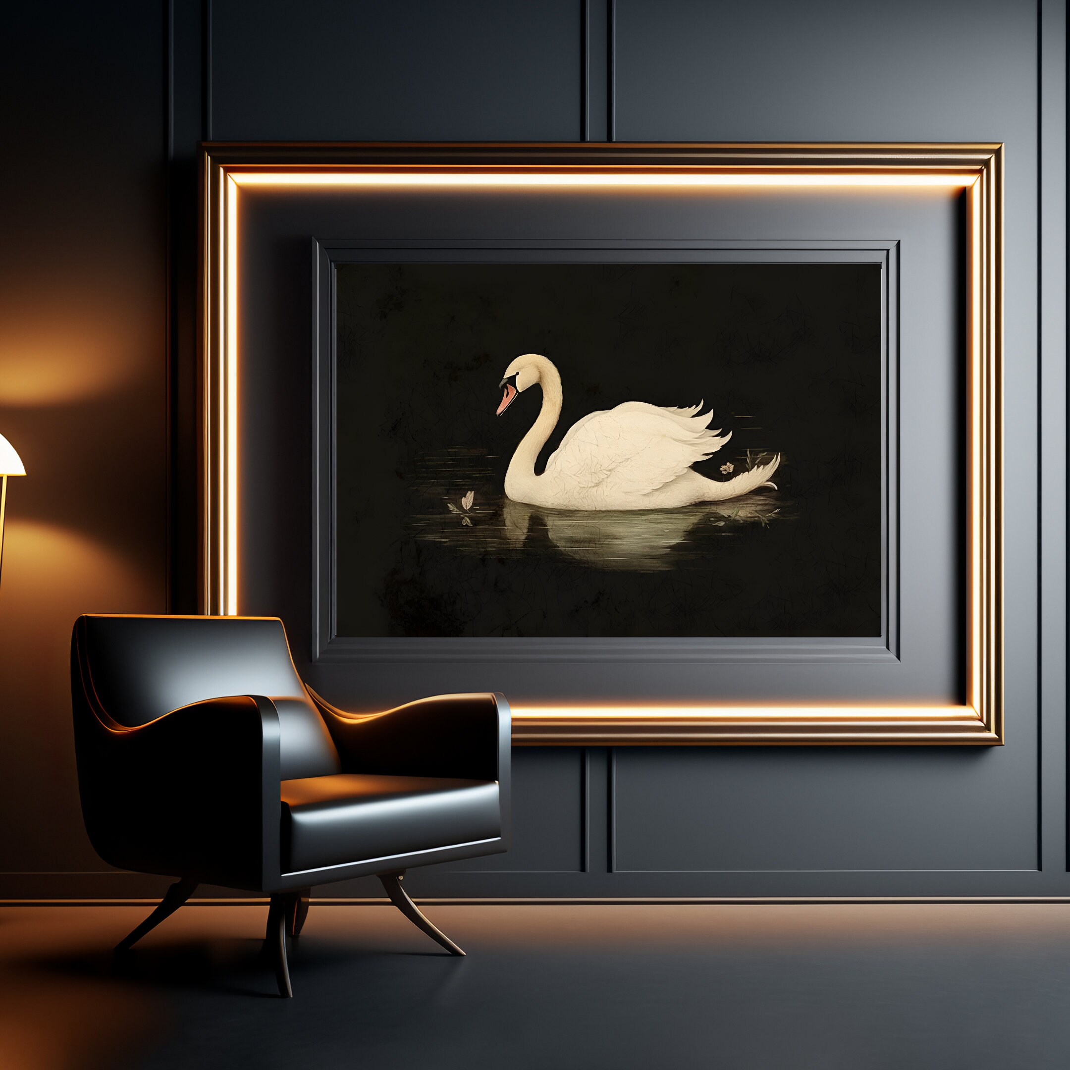 Antique Swan Watercolor Painting, Neutral Wall Art Large Wall Art ...