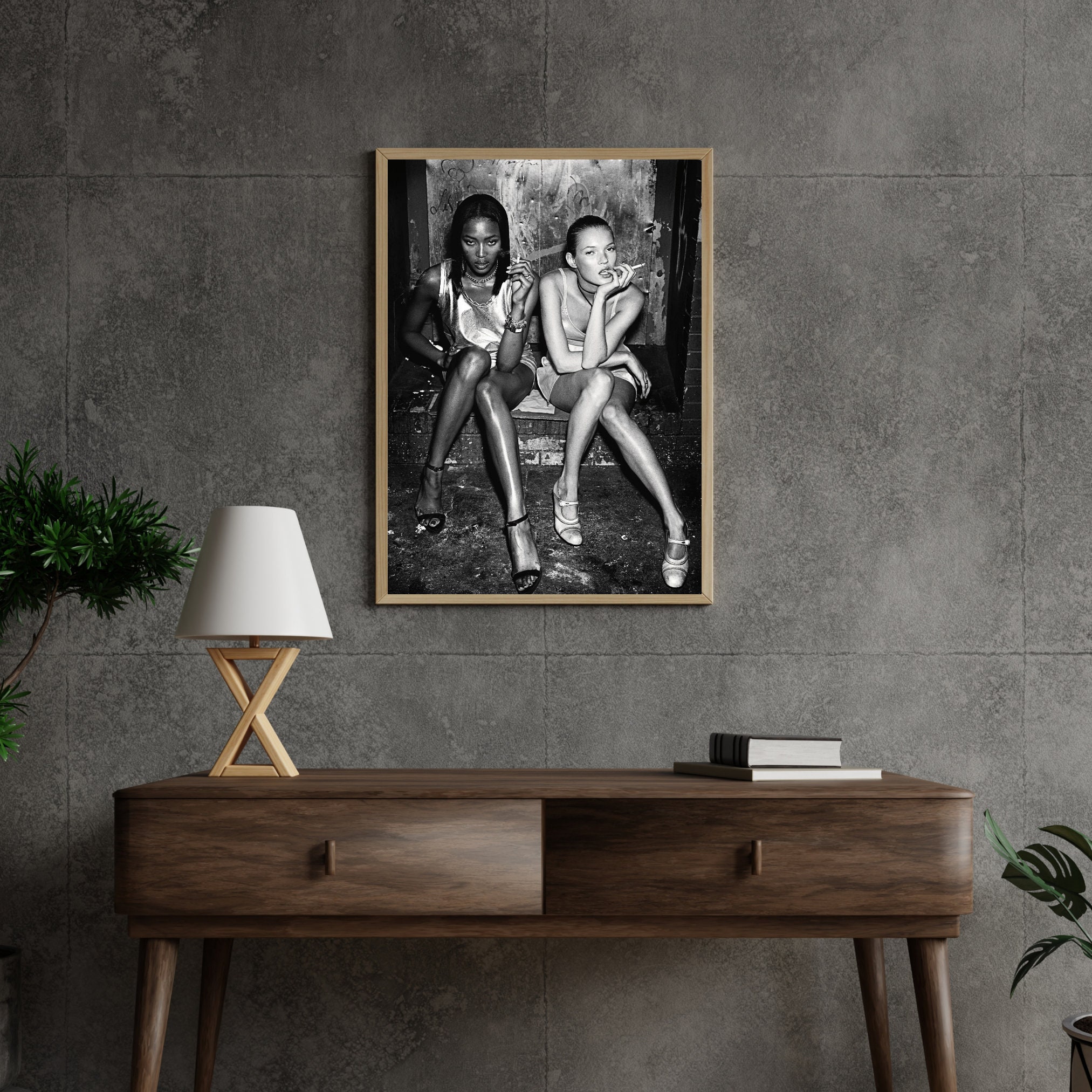 Naomi Campbell and Kate Moss Print, Fashion Poster, Black and White ...