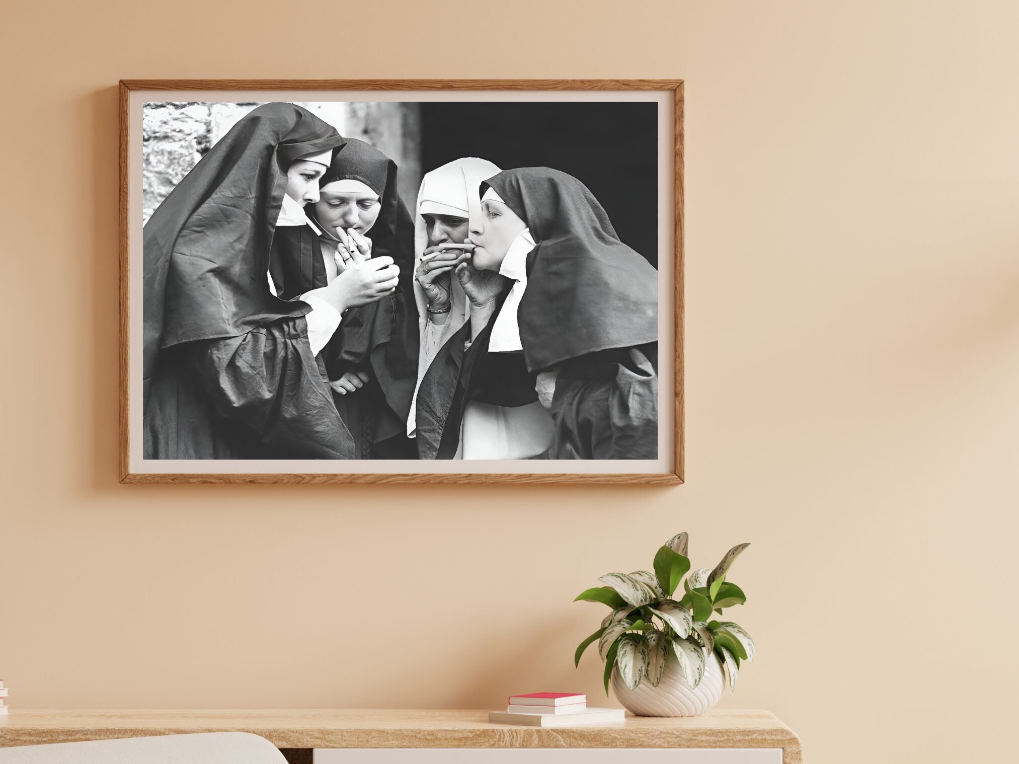 Nuns Smoking, Black and White Art, Vintage Wall Art, Funny Wall Art ...