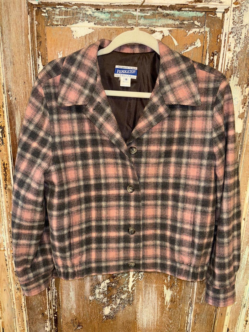 Pendleton Wool Button Down Jacket Pink and Gray Plaid Size 10 - Etsy
