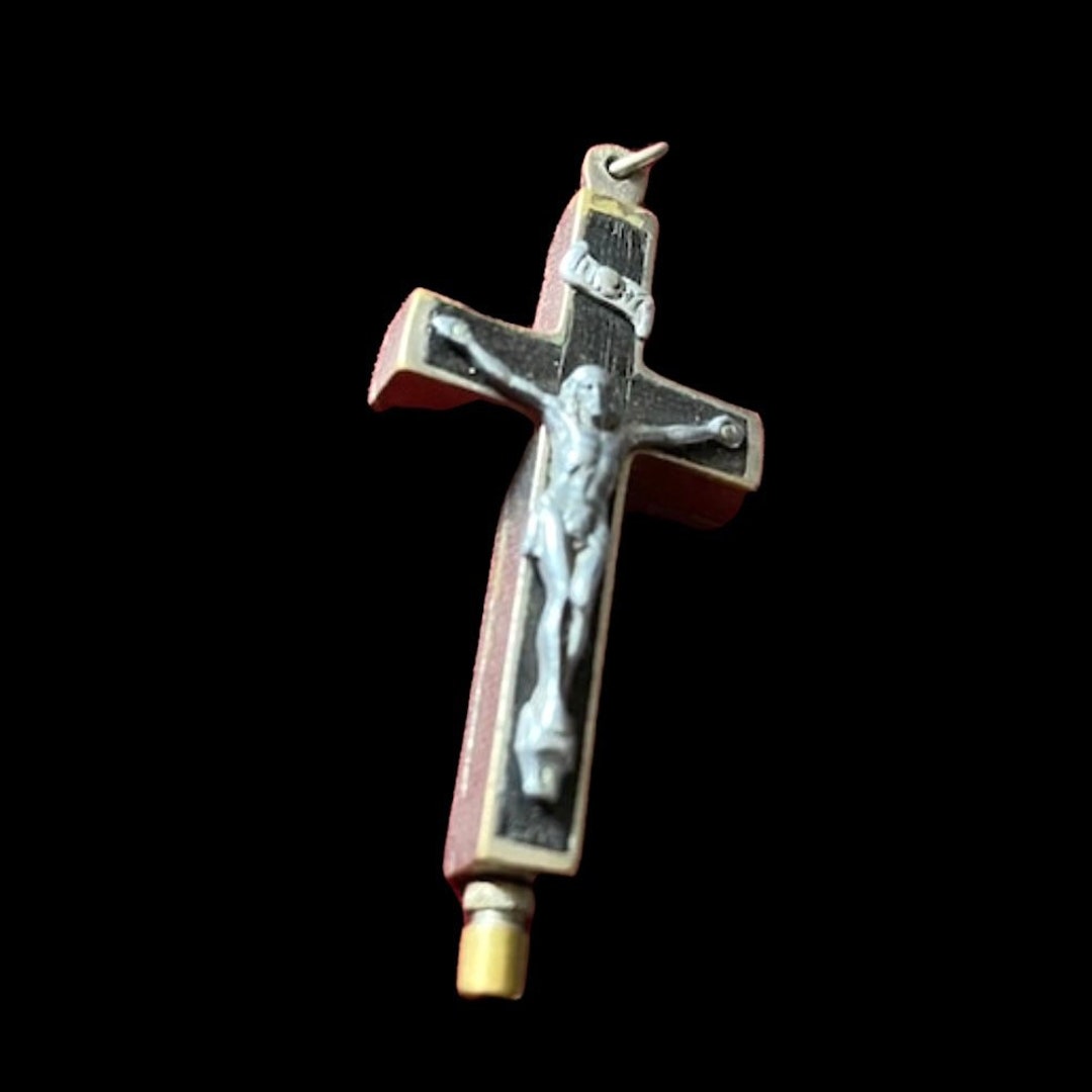 ⱽᴵᴺᵀᴬᴳᴱ EMPTY RELIC CRUCIFIX Antique Catholic Wood + Metal Pectoral ...