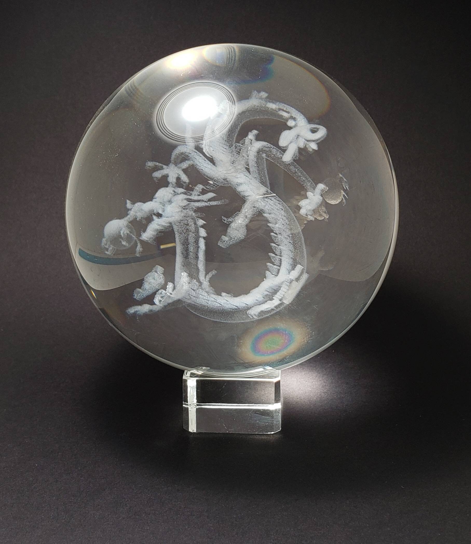 Etched Glass Dragon Sphere with Stand (96 mm) - Etsy.de