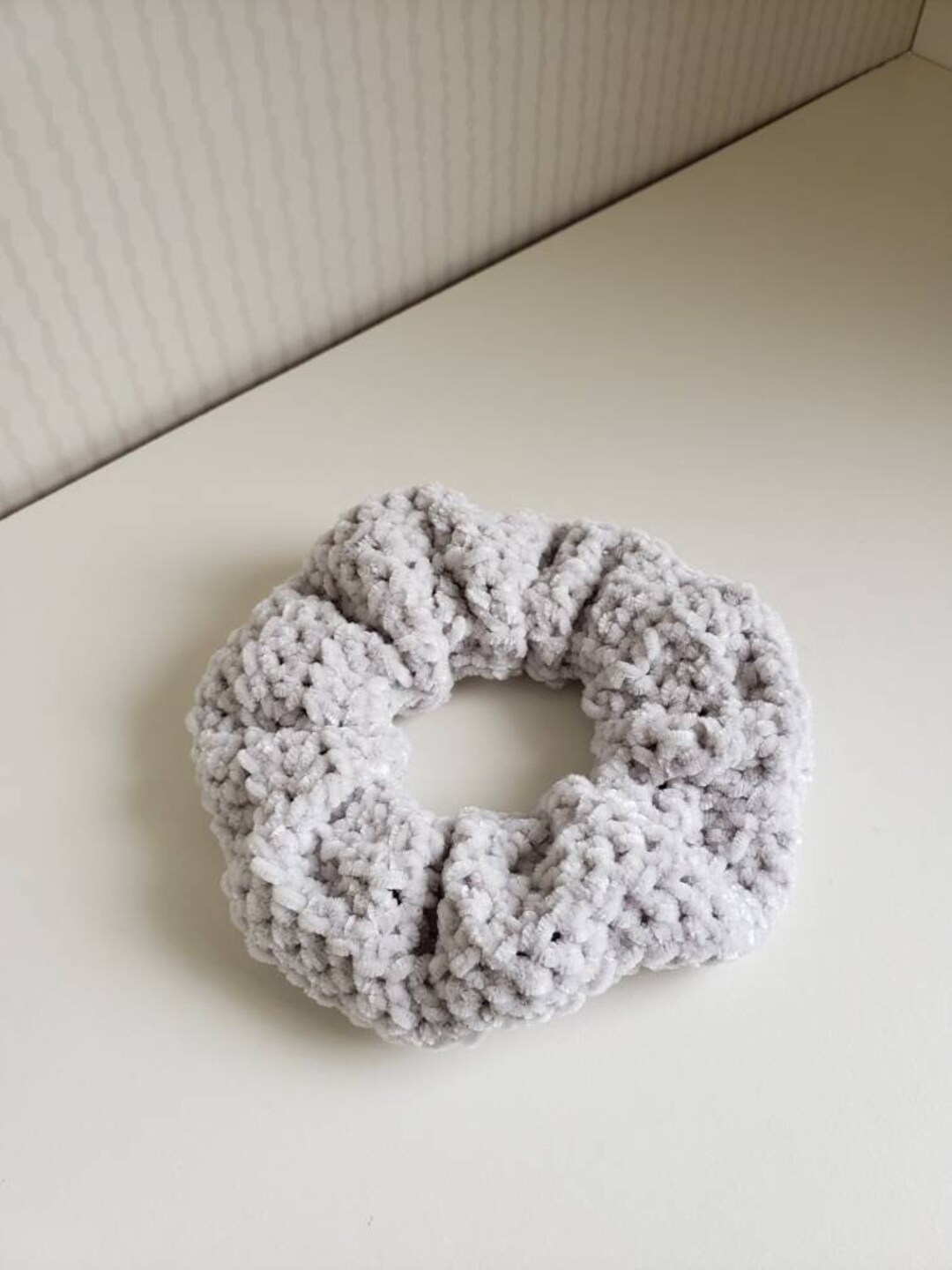 Velvet Crocheted Light Gray Scrunchie - Etsy