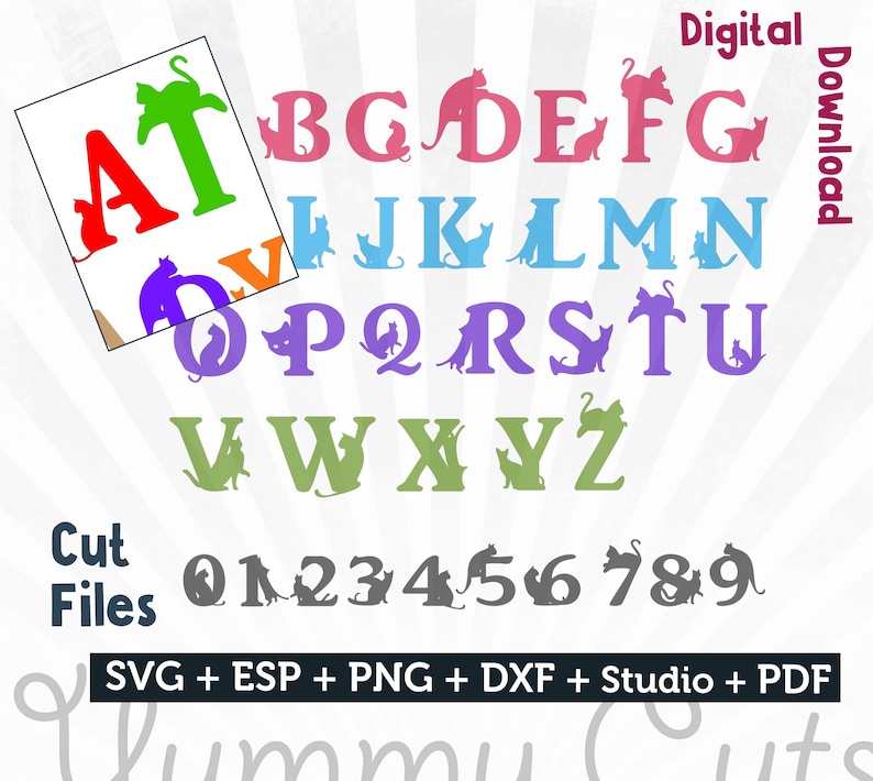 Cat Alphabet and Numbers, SVG File, Crafts for Silhouette Cameo, Cricut ...