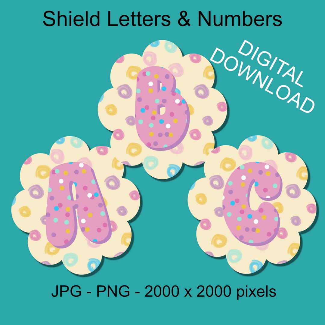 Cream Scallop Shield Alphabet Letters and Numbers for Sublimation ...