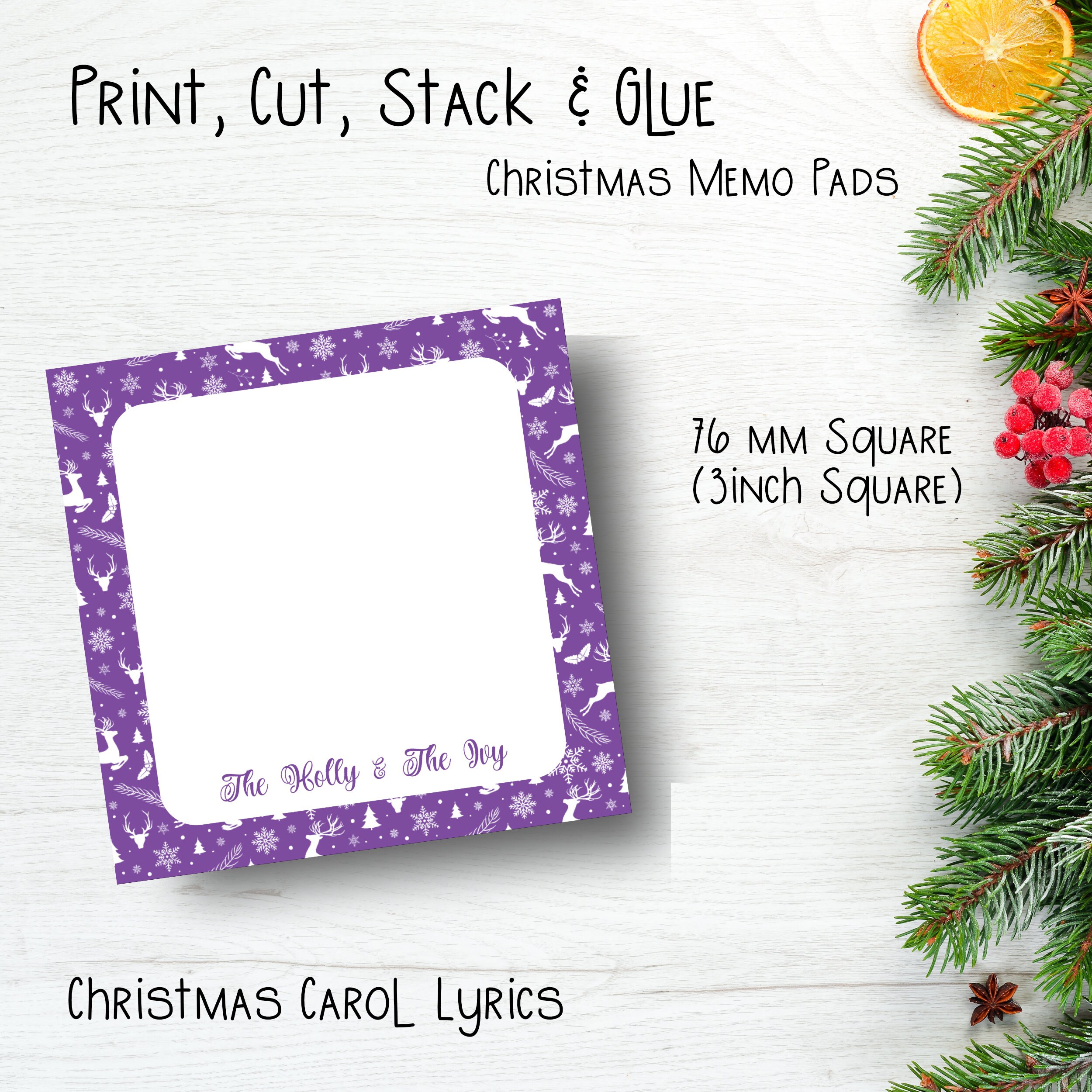 Christmas Carol Lyrics 3 Inch Square Memopad Notepad Digital Download ...